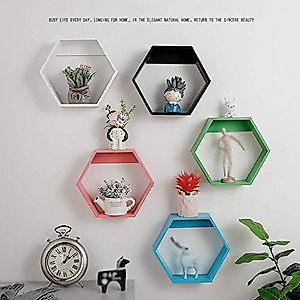 PIBM Stylish Simplicity Shelf Wall Mounted Floating Rack Shelves Wooden Lattice Simple Hexagon Collection Display Stand Storage Bedroom Living Room,5 Colors, Blue , 30x8x26cm