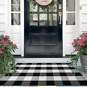 IOHOUZE Buffalo Plaid Checkered Rug - 27.5" X 43" Door Mat for Front Porch Decor/Home Decor, Black and White Washable Entryway Rug Welcome Outdoor Mat/Spring/Summer Doormat/Christmas Decoration
