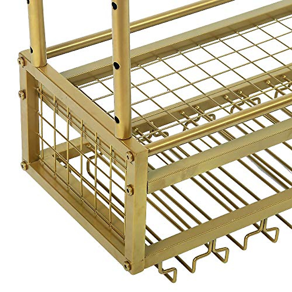 Industrial Hanging Wine Rack with Glass Holder and Shelf,Adjustable Ceiling Bar Wine Glass Rack,2-Layer Metal Wall Mounted Wine and Glass Rack,Iron Bottle Holder Wine Shelf(47.2in,Gold)