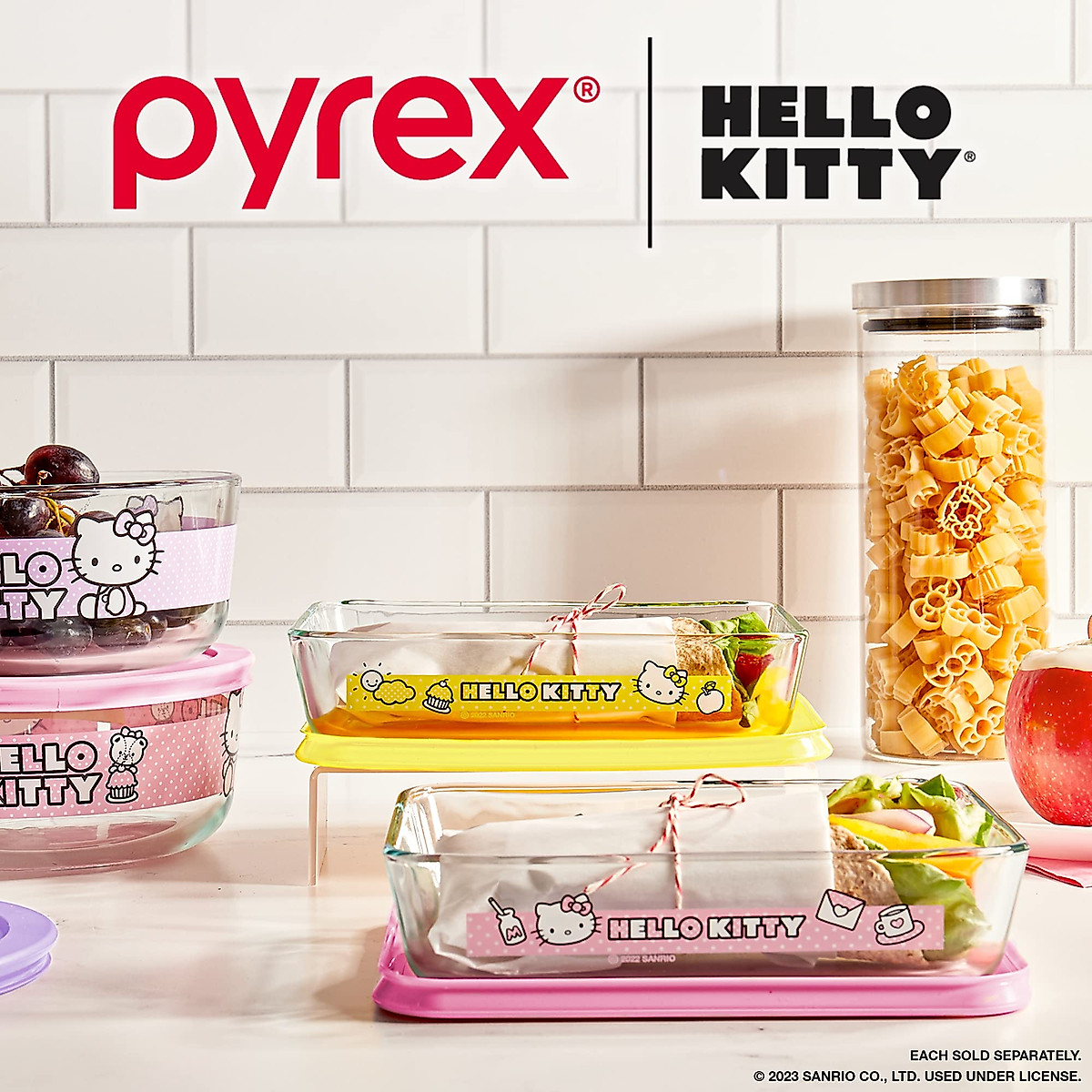 Pyrex Hello Kitty 3-Cup Glass Food Storage Container, Non-Toxic Plastic BPA-Free Lids, Freezer Dishwasher Microwave Safe