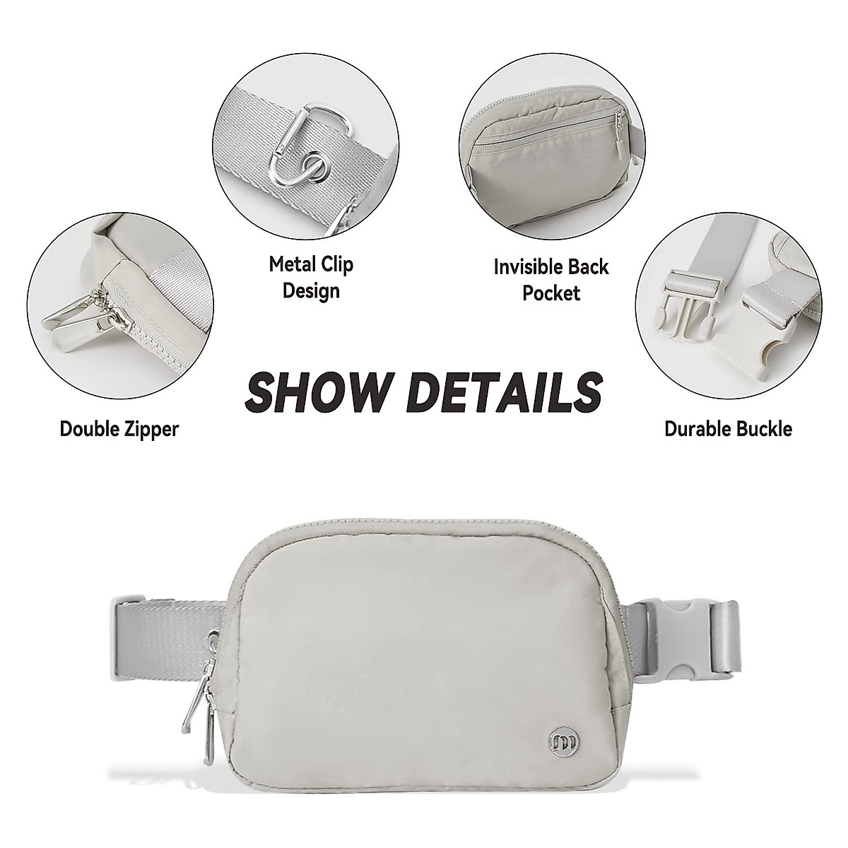 Mum's Memory Fanny Packs for Women Men, Crossbody Fanny Pack, Waterproof Everywhere Belt Bag with Adjustable Strap, Fashion Waist Pack for Traveling (Light grey)