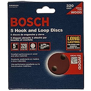 BOSCH SR5R320 5-Piece 320 Grit 5 In. 8 Hole Hook-And-Loop Sanding Discs
