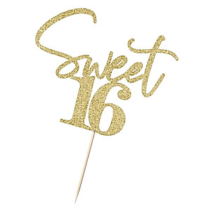 Bejotaa Gold Sweet 16 Cake Topper - 1 Premium Glitter Birthday Cake Topper