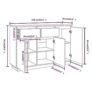 vidaXL Sideboard 43.3"x13.4"x29.5" Solid Wood Pine