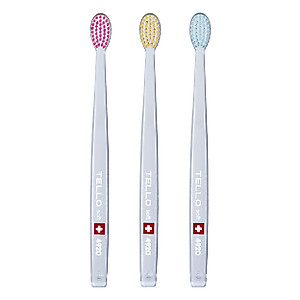 TELLO 4920 Adult Soft Swiss Toothbrush for Gentle Cleaning with Ergonomic Handle, 3 Count