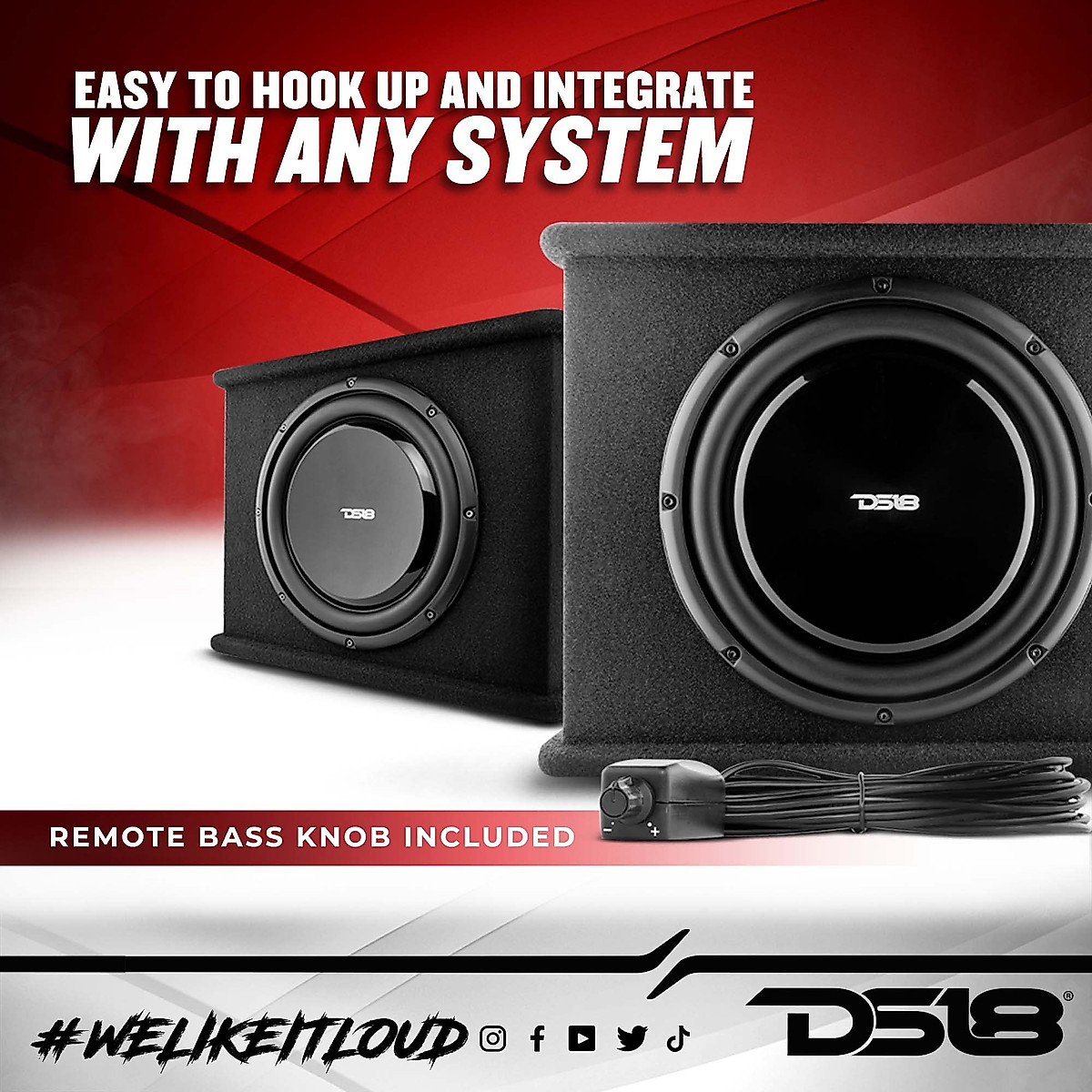 DS18 SB12A 12 Inches Shallow Subwoofer Enclosure with Built in Amplifier – Car Audio All in One Amplifier and Subwoofer Bass Package 700 Watts Power – Great Stealth Car Subwoofer in Box with Amp