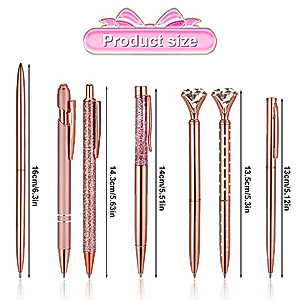 7pcs Rose Gold Ballpoint Pen, Crystal Metal Rose Gold Pens Black Ink Fine Point Tip Diamond Pens Rose Gold Glitter Ballpoint Pens for Wedding Home School Office Supplies