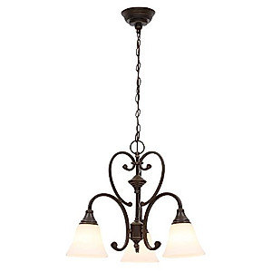 Hampton Bay Somerset 3-Light Bronze Chandelier with Bell Shaped Frosted Glass Shades