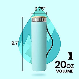 Elemental Iconic Stainless Steel Water Bottle Infuser, 20oz Triple Wall Vacuum Insulated Water Bottle, Reusable Fruit & Tea Infuser Thermal Bottle with Internal Strainer and Bamboo Lid - Robin's Egg