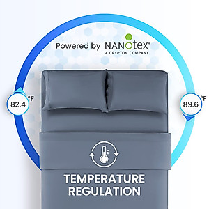 SLEEP ZONE Nanotex Super Soft Cooling Twin Bed Sheets Set for Kids 3 Piece - Easy Care Fitted Flat Sheet & Pillowcase Sets - Wrinkle Free, Fade Resistant, Deep Pocket 16" (Flint Blue, Twin)