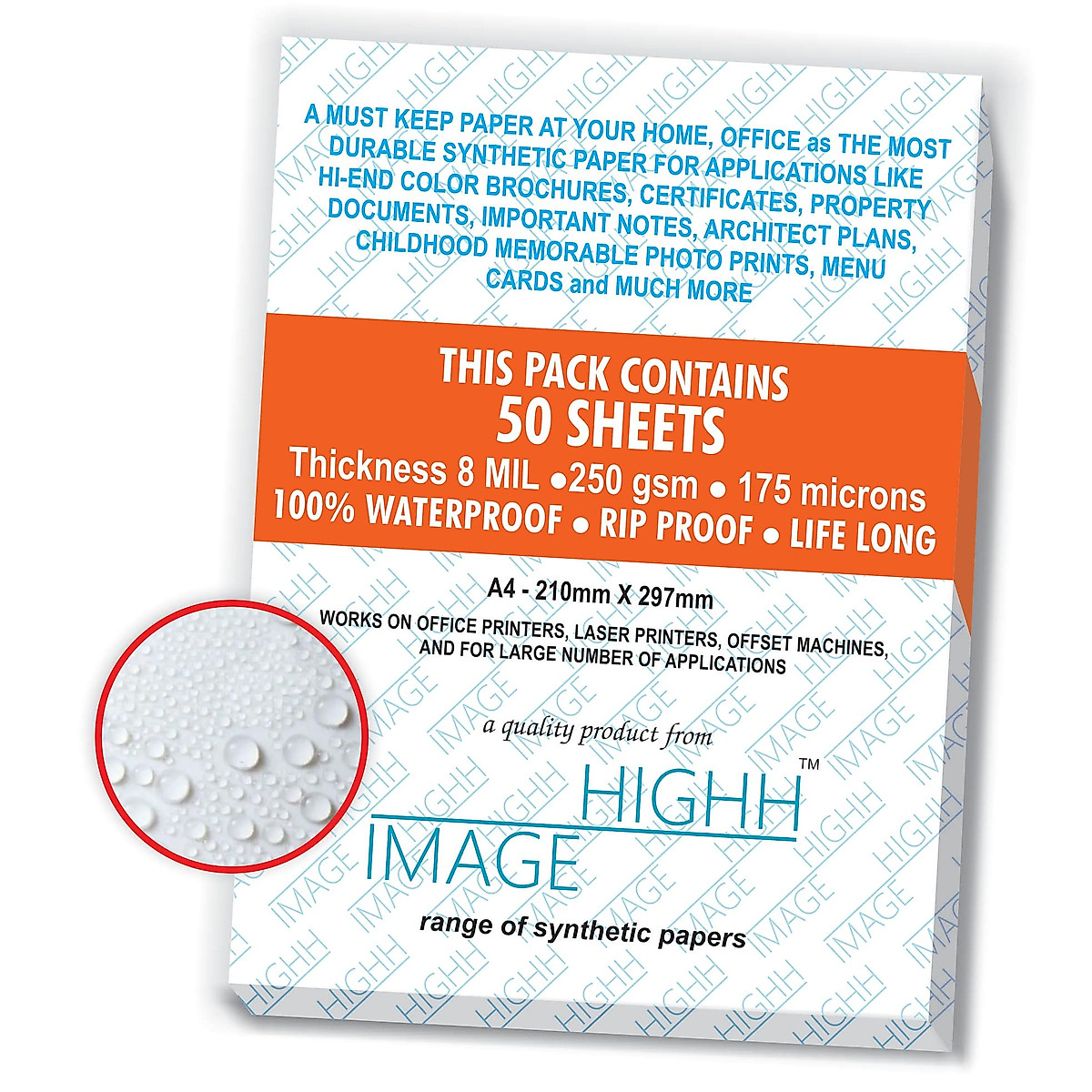 Waterproof Paper | 50 Sheets, Thickness 8 MIL 150 LB, Non-Tear Paper, 8.5X11 from HIGHH IMAGE | Print With Laseer Printers | Office Printers