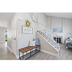 HomePop Faux Leather Button Tufted Decorative Bench with Metal Base, Brown