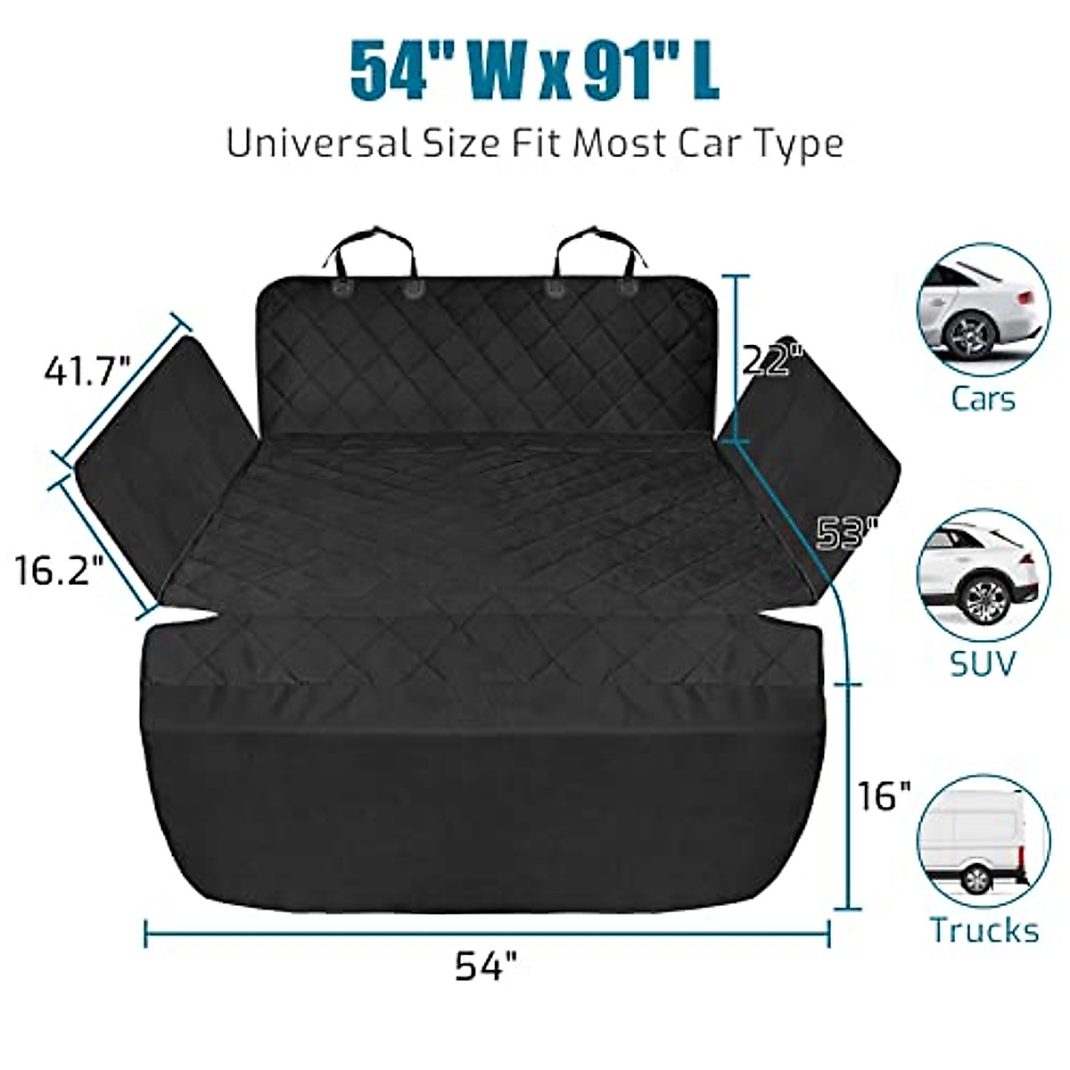Veckle Cargo Liner, SUV Cargo Cover for Dogs with Side Flaps Hammock Water Resistant Nonslip Dog Seat Cover Cargo Area Protector Scratchproof for SUVs Sedans Vans