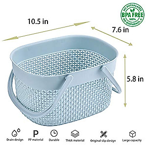 rejomiik Portable Shower Caddy Basket, Plastic Organizer Storage Tote with Handles Toiletry Bag Bin Box for Bathroom, College Dorm Room Essentials, Kitchen, Camp, Gym, Blue