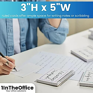 1InTheOffice Spiral Index Cards 3x5 Ruled, Spiral Bound, 50 White Cards/Spiral