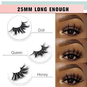 SY SHUYING 25mm Mink Lashes 3D Real Mink Eyelashes Fluffy Dramatic False Eyelashes 6D Wispy Long Thick Handmade Luxury Volume Strip Eye Lashes (3 Pairs, Doll Honey Queen)