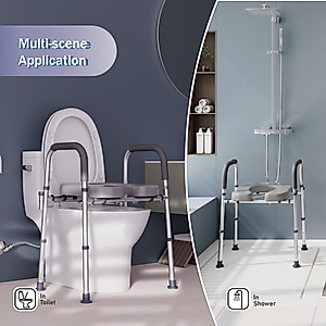 Eillion Raised Toilet Seat with Handles for Elderly Toilet Seat Risers for Seniors, Bedside Toilet Chairs for Seniors with Arms, Adjustable Height Handicap Toilet Seat with Handles over Toilet, 400lbs