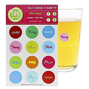 Alter Ego (2-pack) - Champagne, Beer & Wine Glass Charms - Static Cling. Unique, Reusable Wine Charms, Stemless Wine Glass Charms for Birthday, Wedding, Thanksgiving, Christmas Party Accessory