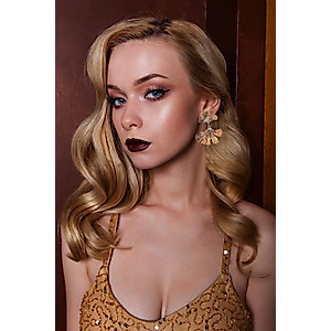 14K Gold Plated Flower Earrings for Women,Statement Ginkgo Leaf Earrings,Dainty Trendy Big Floral Earrings,Elegant Geometric Irregular Hawaiian Unique Plant Earrings Fashion Jewelry(Gin gold)