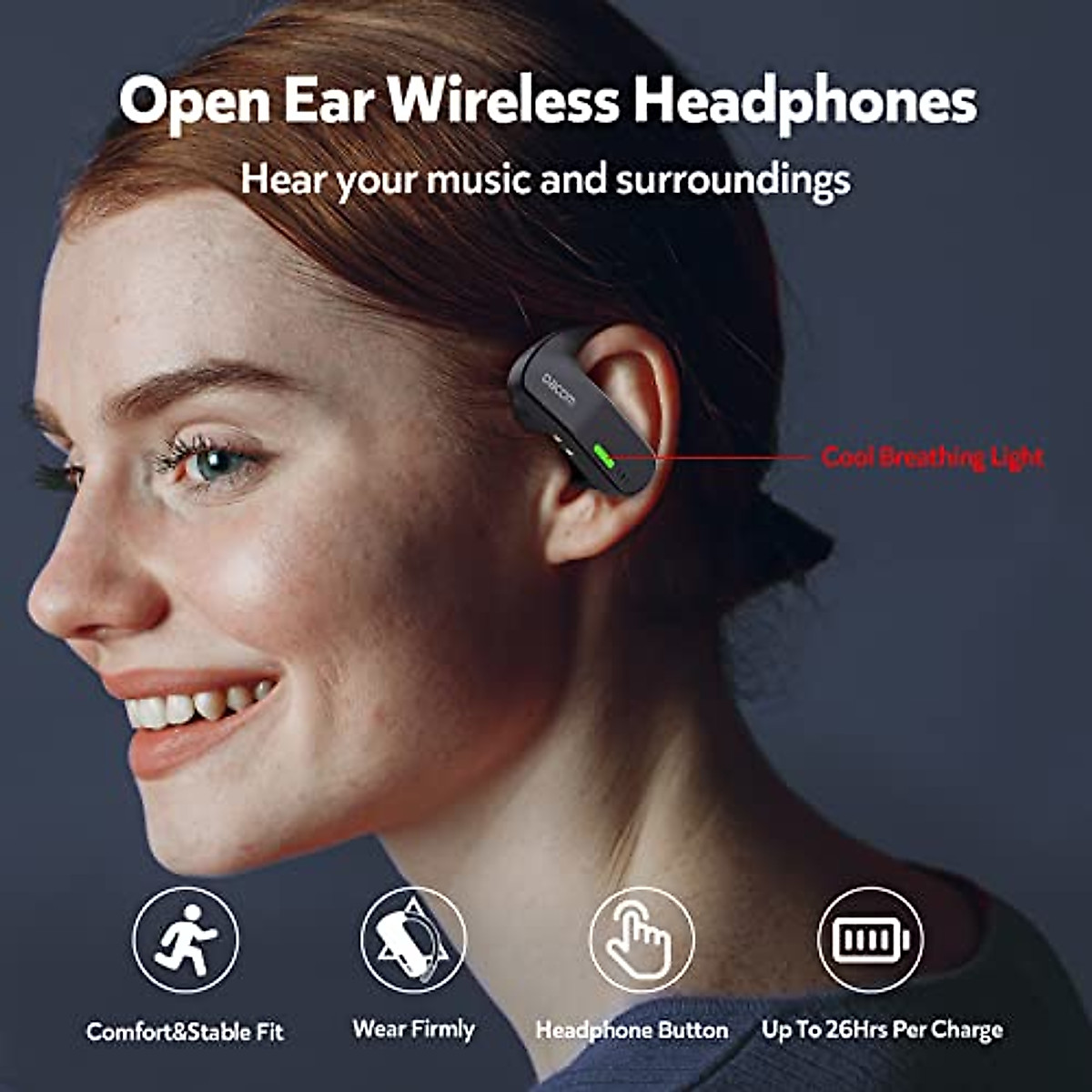 DACOM True Wireless Bone Conduction Headphones Open Ear Bluetooth Headphones with Earhooks 26 Hrs Playtime with Charging Case Sport Earbuds Waterproof with Built-in Mic for Workouts Running Cycling