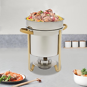 7.4 Qt Soup Chafing Dish With Water Pan Stainless Steel Round Soup Chafer Station with Glass Viewing Lid and Holder Soup and Buffet Warmer Set, Gold&Silver