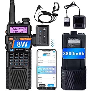 Baofeng UV-5R Ham Radio Handheld High Power Two Way Radio 3800mAh Battery Walkie Talkies with Earpiece and TIDRADIO Wireless Programmer Adapter Support Phone APP Program