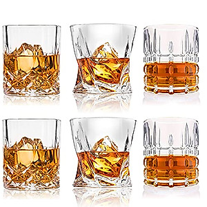 DeeCoo Whiskey Glasses-Premium 10, 11 OZ Scotch Glasses Set of 6 /Old Fashioned Whiskey Glasses/Style Glassware for Bourbon/Rum glasses/Bar Tumbler Whiskey Glasses(Mixed)