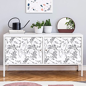 Froluya Gray Peel and Stick Wallpaper Gray Floral Wallpaper 17.7 inch×118.1inch Floral Contact Paper Flower Self Adhesive Removable Wallpaper for Bathroom Modern Breezy Leaves Decorative Wallpaper