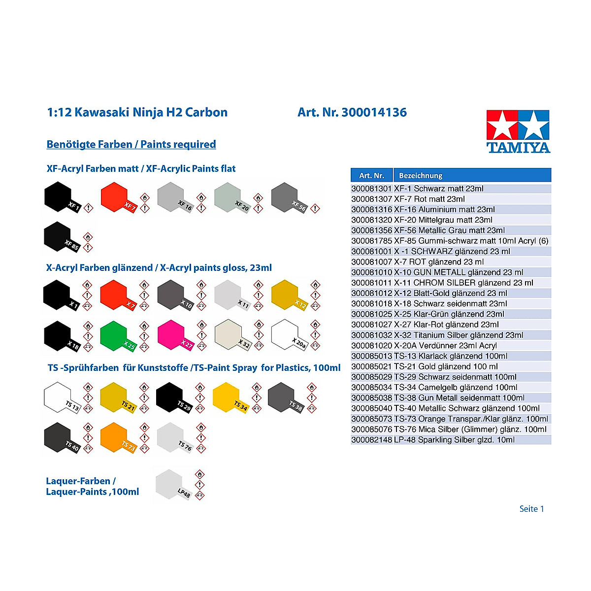 Tamiya 300014136 Kawasaki 1/12 Scale Plastic Model Assembly kit