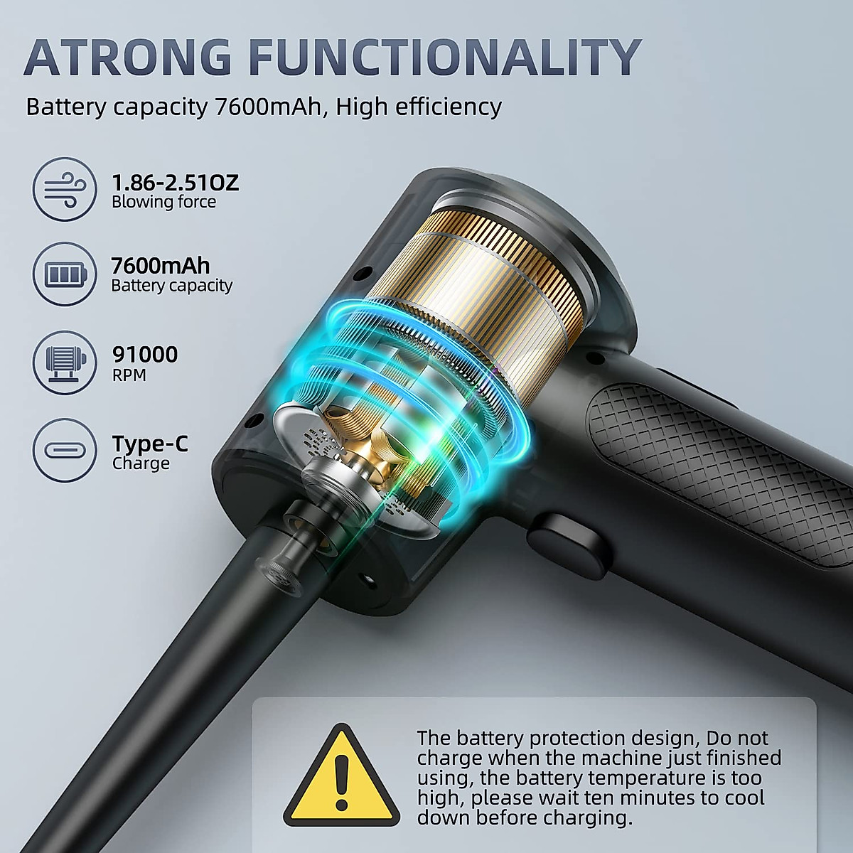 ZARIMI Compressed air Duster - Keyboard Cleaner for Office no Canned Reusable Good Replacement Can Electric 91000RPM Cordless air Duster pc 7600mAh -pc Cleaning-air Blower-car dusters-Electric