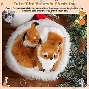 Deekin 4 Pcs Mini Simulation Fur Toy Christmas Animal Decoration Cute Furs Plush Raccoon Fox Squatting Sleeping Animals World with Static Action Figures for Home Office Desktop Decor