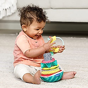 Infantino Sensory Stacking Rings - 5 Multi-Function Toys and Wobble Base, Teethers, Selfie Mirror, Rattle, Encourages Cognitive and Fine Motor Skill Development, for Infants and Toddlers 6M+