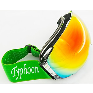 Typhoon Sports Magnetic Lens Ski Snowboard Anti-Fog Goggles (Green White w/Red & Yellow)
