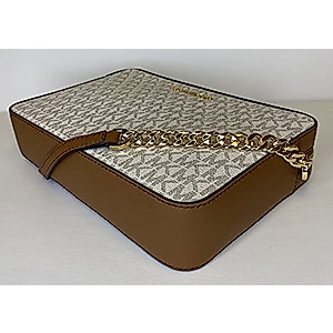 Michael Kors MICHAEL Michael Kors Jet Set Travel Large EW Crossbody bundled with SM TZ Coinpouch Wallet Purse Hook (Signature MK Vanilla)