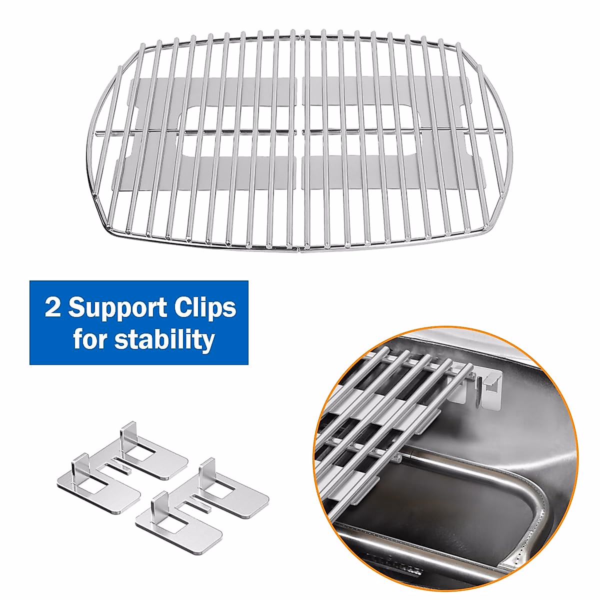 Stanbroil Stainless Steel Grill Cooking Grates for Weber Q1000 Series, Q1200, Q1400 Gas Grill, Replacement for Weber 7644 - Set of 2