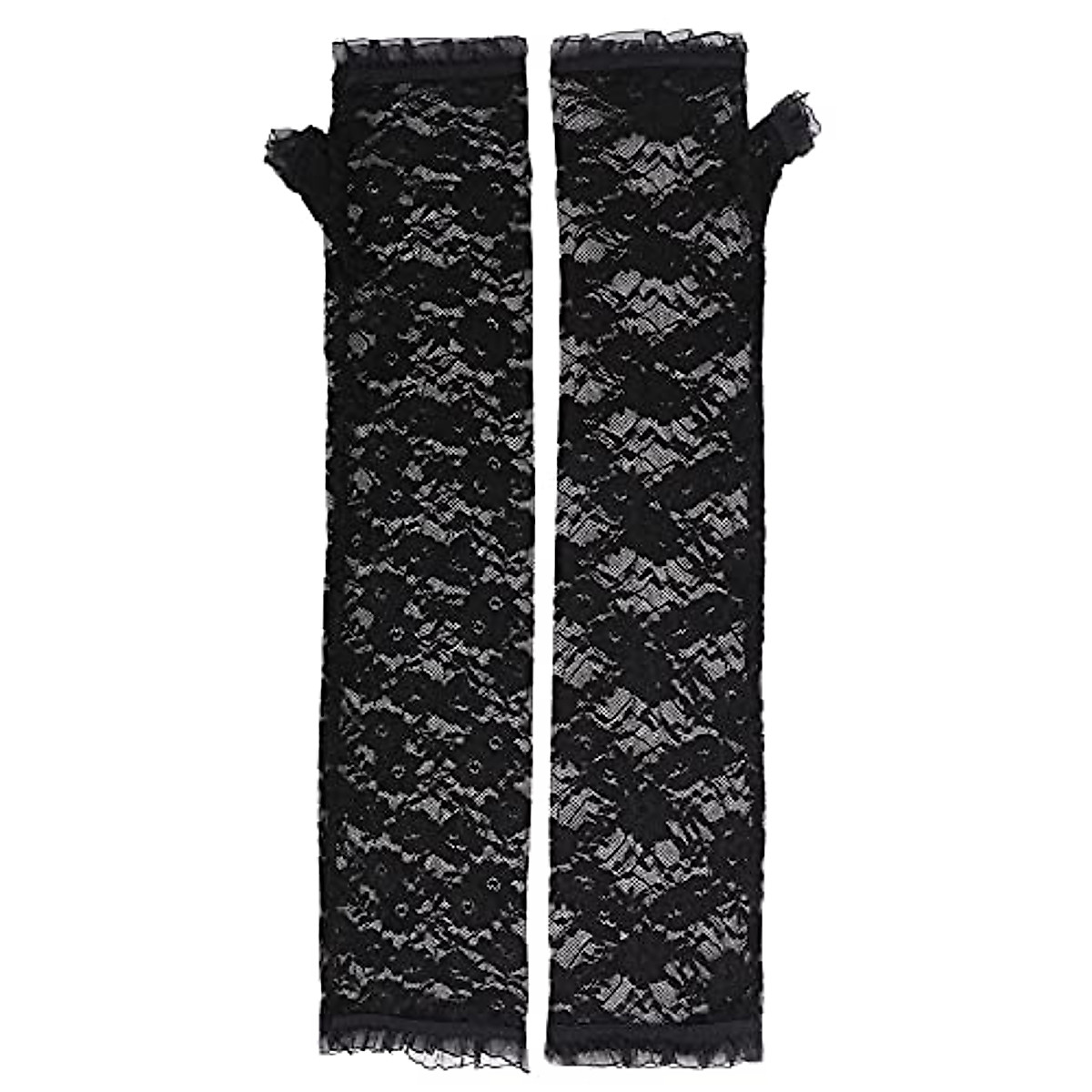 Simplicity Evening Party Wedding Fingerless Elbow Flowers Lace Gloves, Black Floral_Fingerless