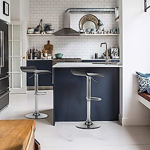 NOBPEINT Contemporary Chrome Air Lift Adjustable Swivel Bar Stool, Set of 2, Black