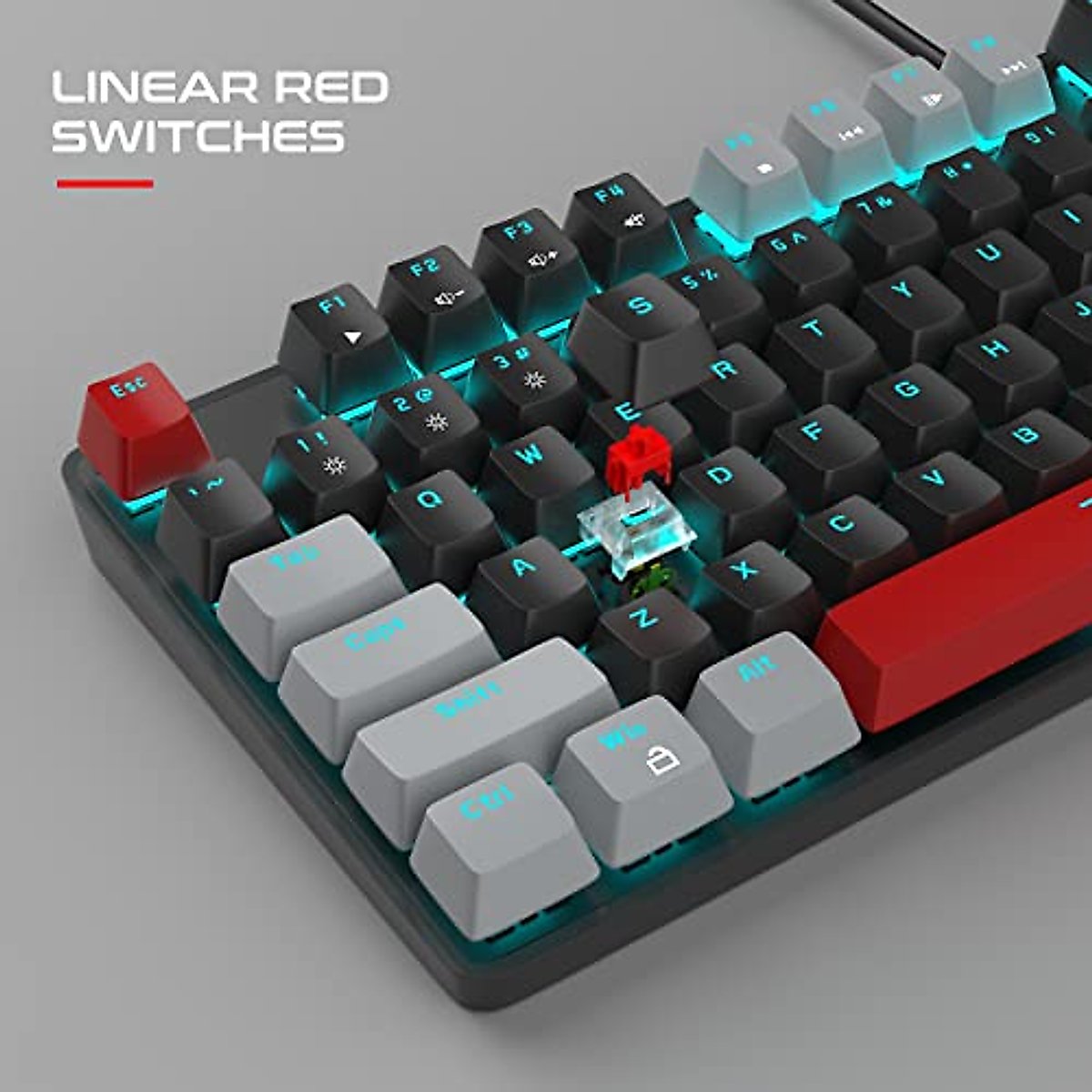 MageGee Mechanical Gaming Keyboard, 104 Keys Blue Backlit Keyboard with Red Switches Double-Shot Keycaps, USB Wired Mechanical Computer Keyboard for Laptop, Desktop, PC Gamers(Gray & Black)