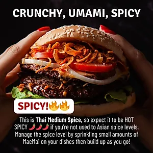 MaeMai Medium Spice (SPICY) - Crispy Onions & Garlic Flakes - Crunchy All-Purpose Seasoning, Keto, Salad Toppings, Fried Onions - Ramen, Rice Seasoning, Vegan, Gluten-free | 75g