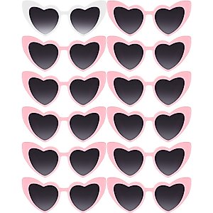 Flutesan 12 Pair Wedding Heart Shaped Sunglasses Bachelorette Vintage Cat Summer(White, Pink, Black Gray)