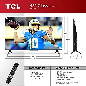 TCL 43-Inch Class S4 4K LED Smart TV with Google TV (43S450G, 2023 Model), Dolby Vision, HDR Pro, Dolby Atmos, Google Assistant Built-in with Voice Remote, Works with Alexa, Streaming UHD Television