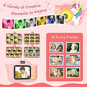 SELPONT Toys for Girls Ages 3-8+, Upgrade Kids Selfie 1080P Digital Video Camera for Toddler with Cartoon Silicone Cover, Christmas Birthday Gifts for Girls, Portable Camera with 32GB SD Card-Pink