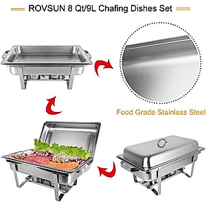ROVSUN Chafing Dish Buffet Set,2 Round + 2 Rectangular Stainless Steel Chaffing Dishes Silver,Catering Warmer Set Food Warmer with Thick Stand Frame,Food Pans for Dinner Parties Buffets