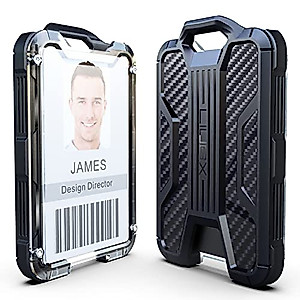 LIUGX Retractable Badge Holders, Heavy Duty Retractable Keychain, Carbon Fiber-Texture, Durable ID Card Holder (Holds 4 Cards), with 31.5” Retractable Badge Reel Key Chain, 10,000+ Rebound