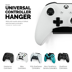 4 Pack Metal Controller Holder Stand Wall Mount for Xbox, PS5, PS4, PC & More Gaming Accessories, Adhesive & Screw Universal Fit by Brainwavz (Black)