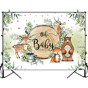 Sensfun Woodland Baby Shower Backdrop Oh Baby Woodland Creatures Forest Animals Party Banner Decorations Jungle Safari Greenery Boy Baby Shower Photography Background 7x5ft