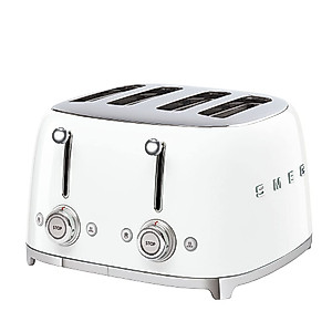 Smeg 50's Style Retro Aesthetic 4 Slice Toaster 6 Presets Extra Wide Slots White TSF03WHUS