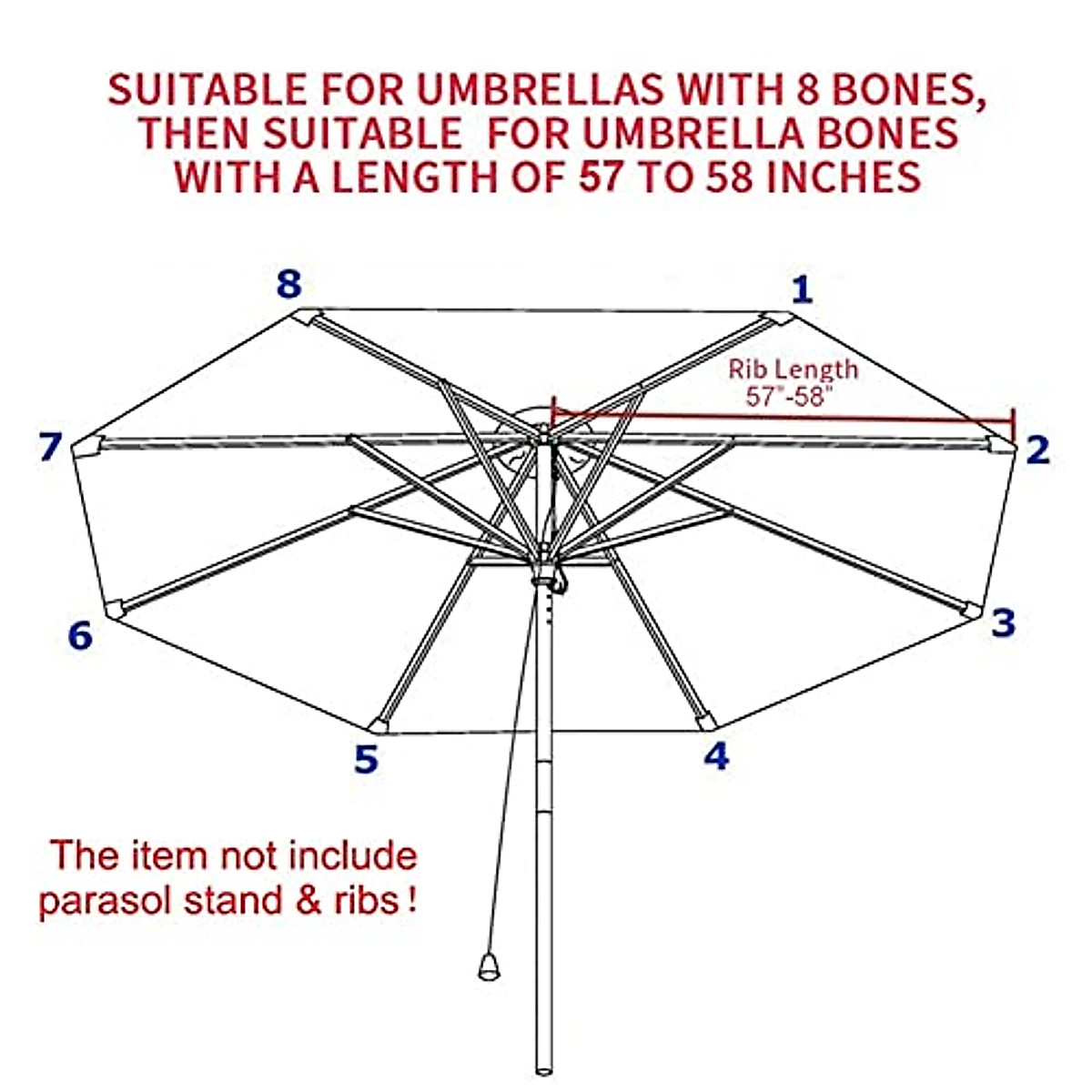 FAJOME 10FT 8 Ribs Patio Umbrella Replacement Canopy, Replacement Parasol Cover With Patio Umbrella Cover For Cantilever Hang Patio Umbrella (Canopy Only) (Color : Light brown)