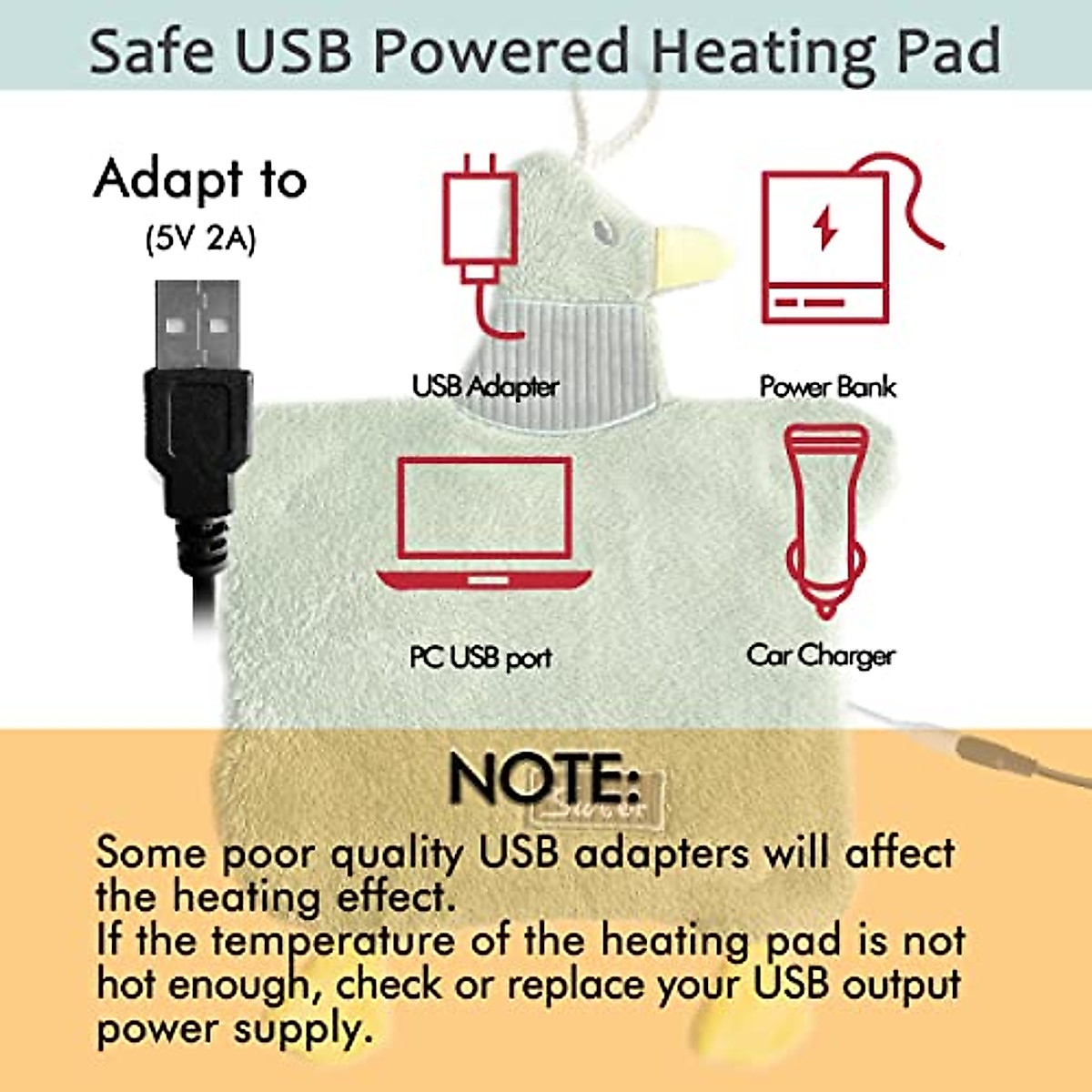 CRIMMY Heating Pad for Period Menstrual Cramps Pain Relife, Cute Small Portable Heat Pads for Travel, Mini Stuffed Animal USB Electric Hot Pack for Back Neck Eyes Hands … (Grey Duck)