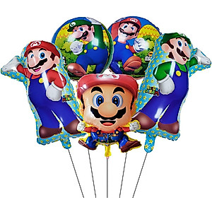 5PCS Mario Aluminum Foil Balloons Super Bros Theme Birthday Party Decoration Supplies